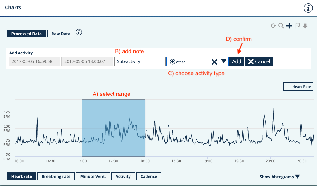 Adding A Sub Activity To An Existing Activity In The Hexoskin Dashboard
